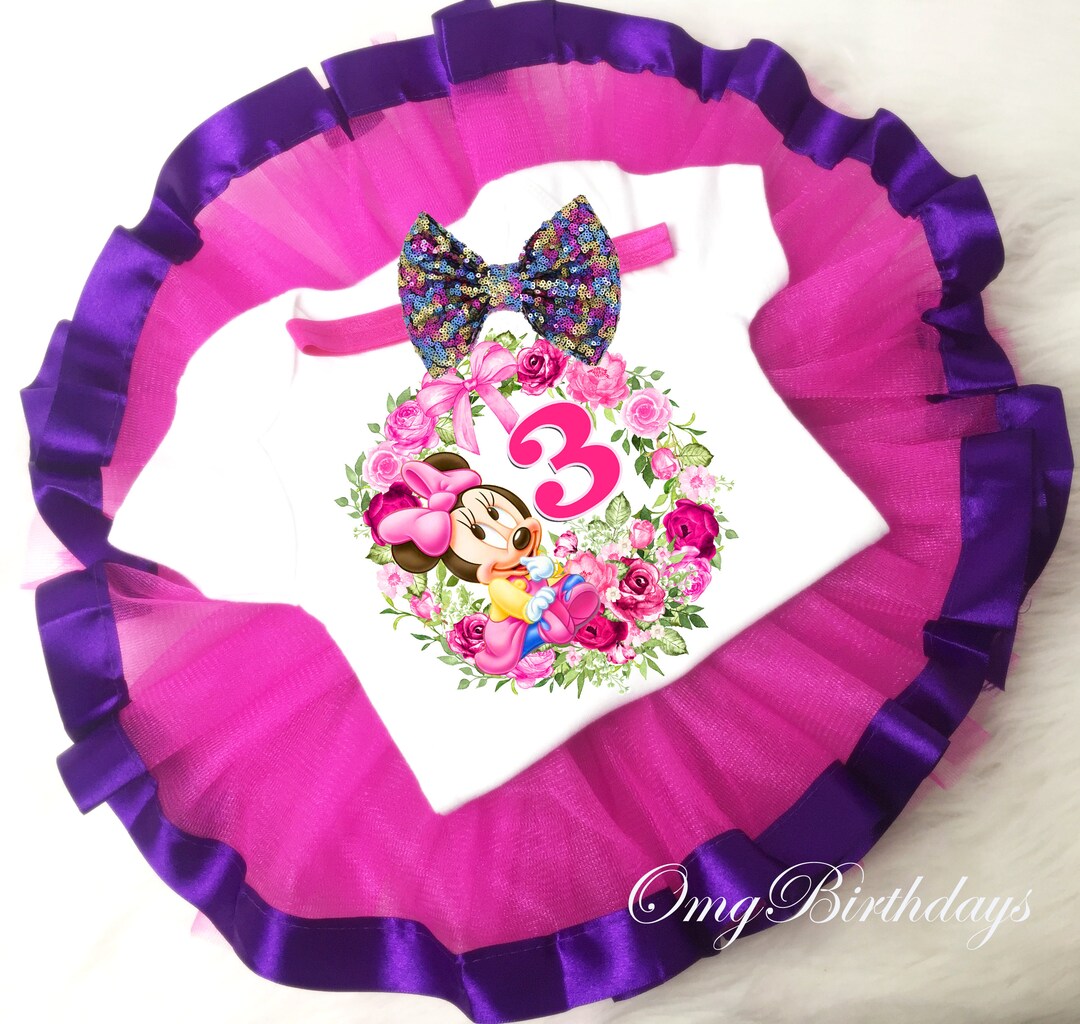 Minnie Mouse Baby Pink Purple 3rd Third Birthday Shirt Tutu Tee Sequins ...