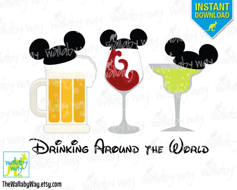 Epcot Drinking Around the World Mickey Ears Printable Iron On | Etsy