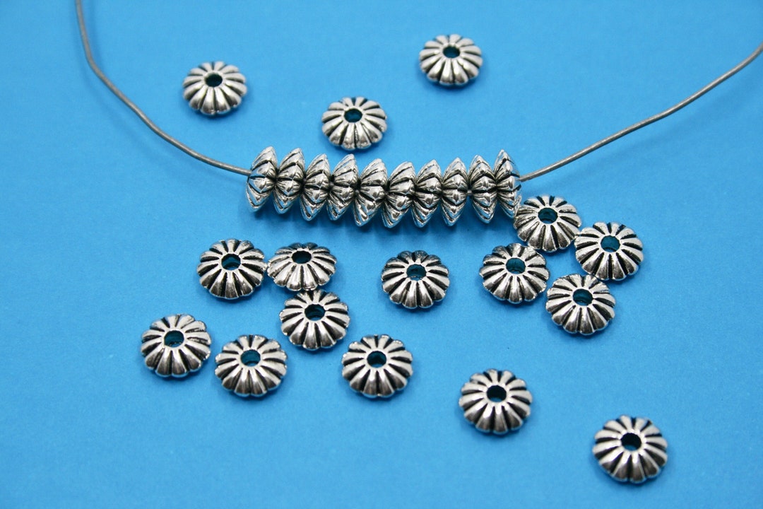 Pewter (4x8) Beads Round Small Segmented Design Saucer Disc 25 Beads - Etsy