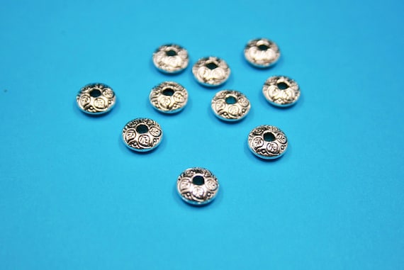 Pewter Beads Round Leaf Design Saucer Discs 10 Beads 9x4 Mm | Etsy