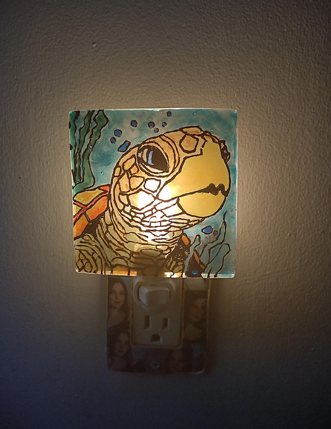 Sea Turtle Hand Painted W/ Stained Glass Paint Night Light - Etsy