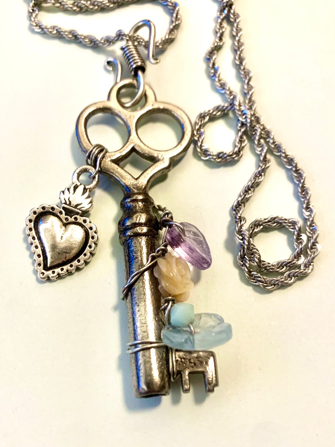 SALE Authentic Antique Skeleton Key Necklace, Wire Wrapped Pendant ...