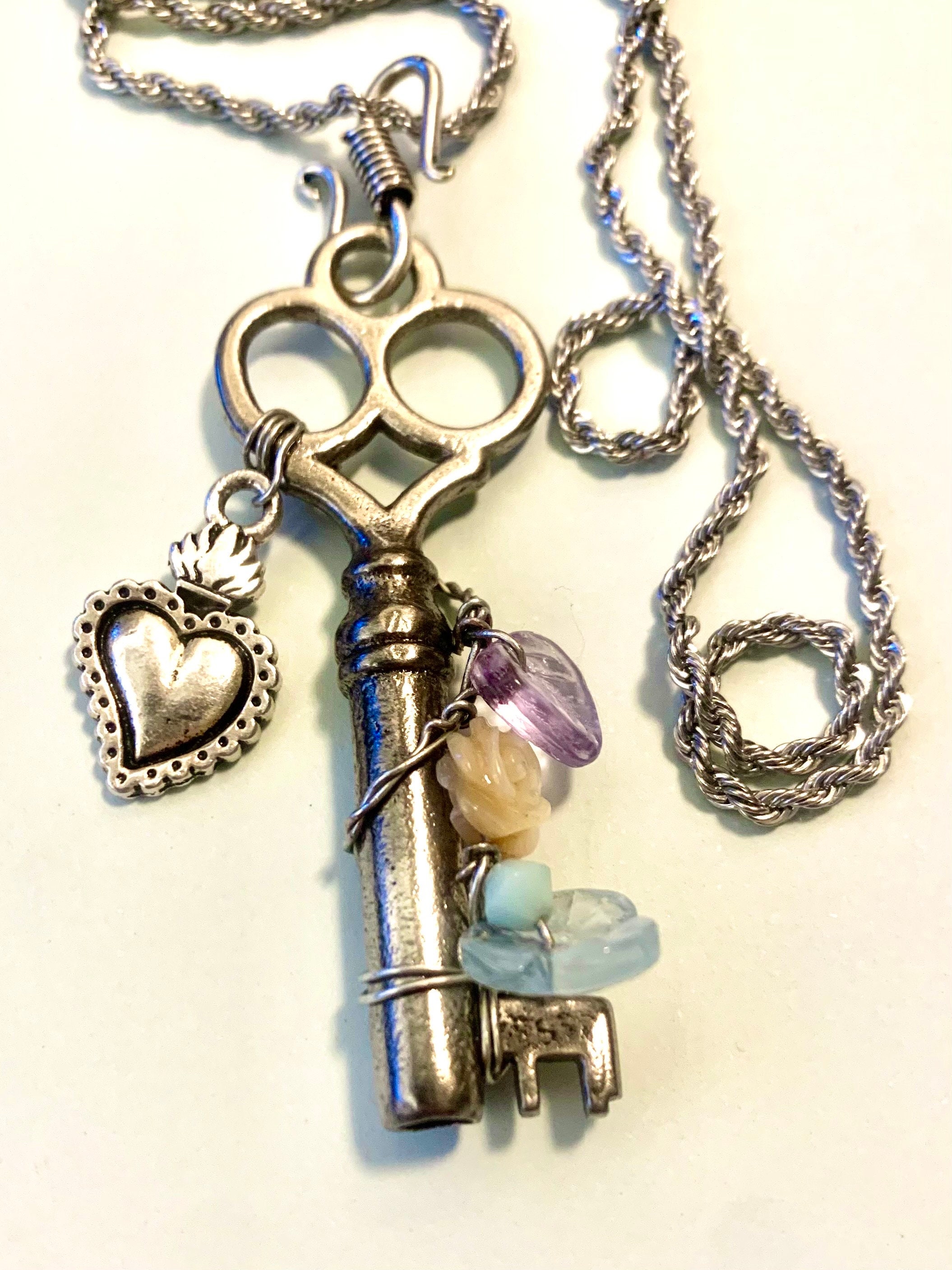 SALE Authentic Antique Skeleton Key Necklace, Wire Wrapped Pendant ...