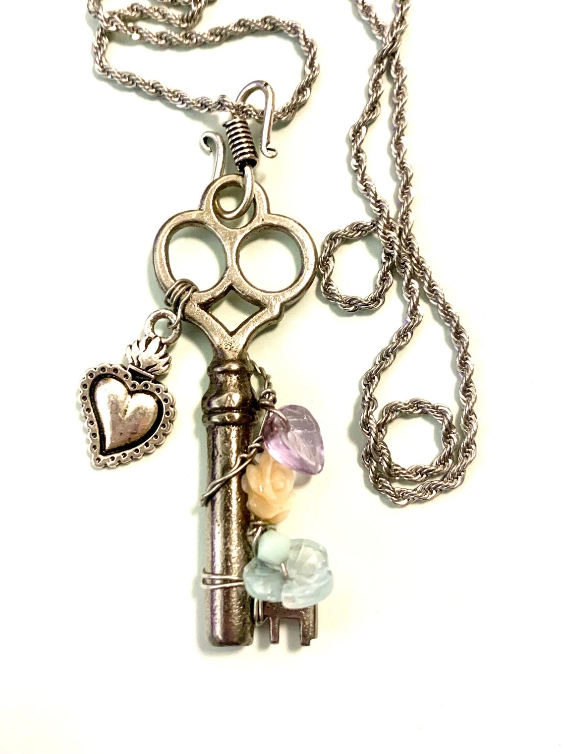 SALE Authentic Antique Skeleton Key Necklace, Wire Wrapped Pendant ...