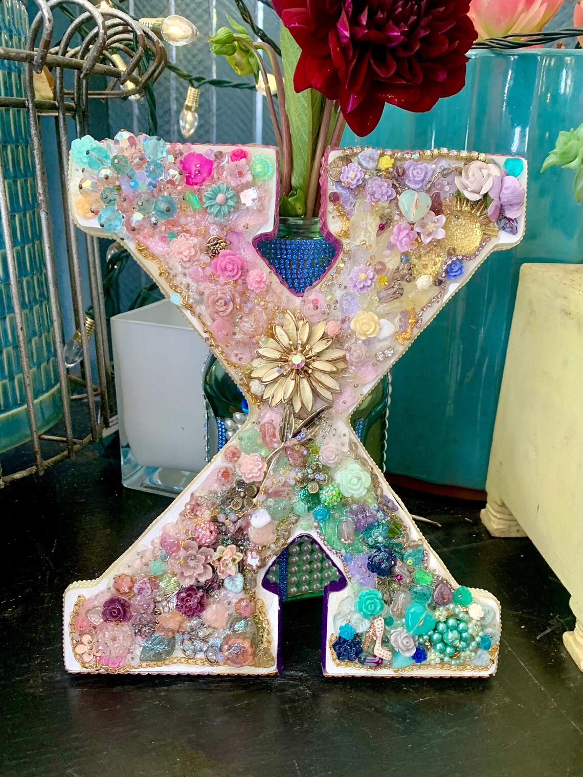Jeweled Letter X Decor – Vintage Jewelry Embellished Wood Art - Etsy