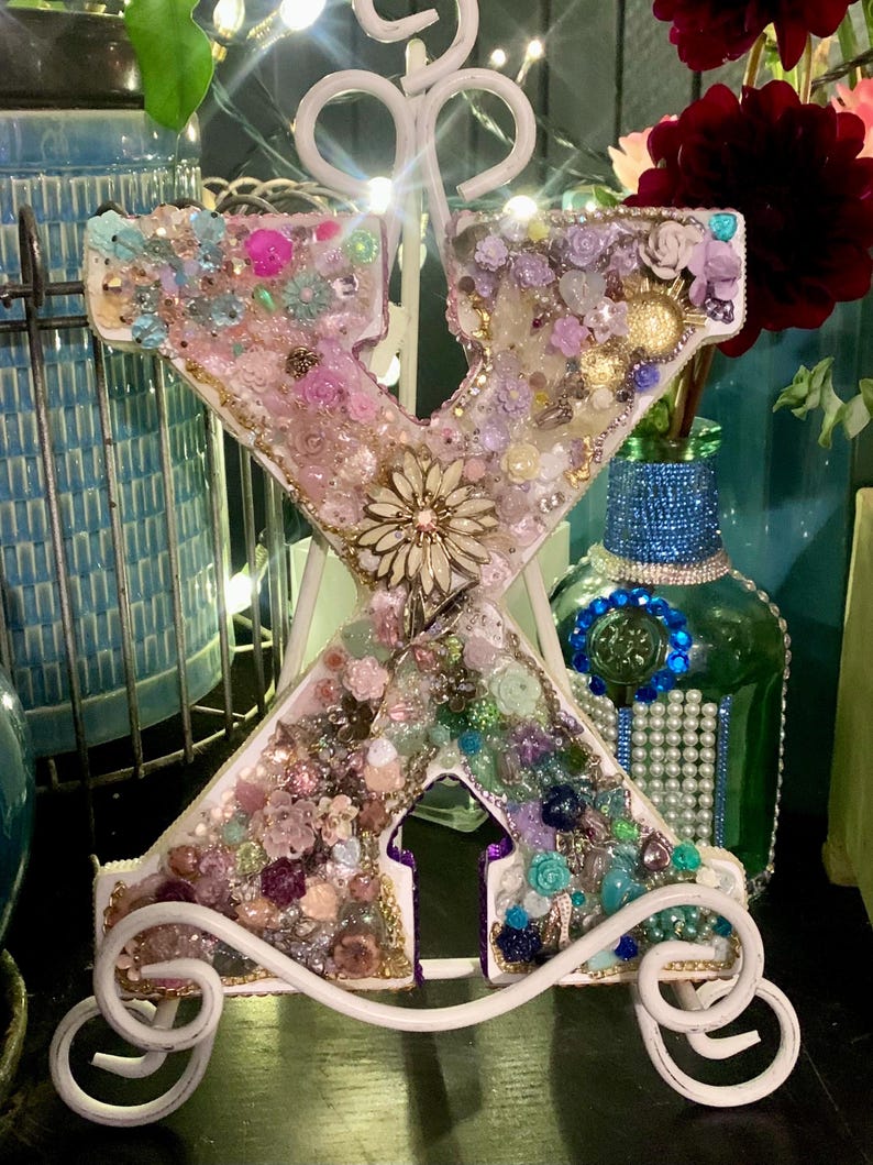 Jeweled Letter X Decor – Vintage Jewelry Embellished Wood Art - Etsy