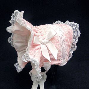 New Handmade Pink Floral Cotton With White Lace and Bows Baby Bonnet - Etsy