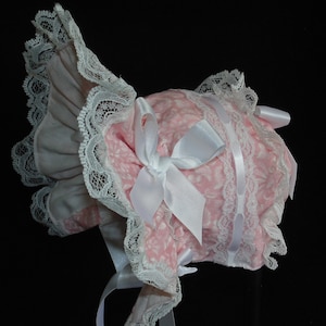 New Handmade Pink Floral Cotton With White Lace and Bows Baby Bonnet - Etsy