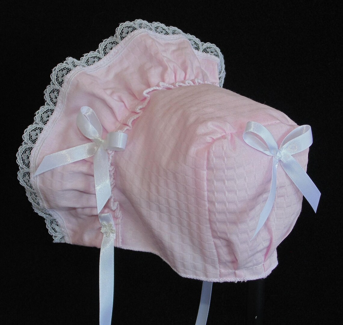 New Handmade Pink Puffy Searsucker Baby Bonnet - Etsy
