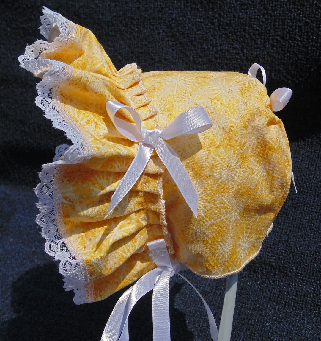 New Handmade Yellow Summer Bonnet With 3/8 White Satin Ribbon Bows and ...