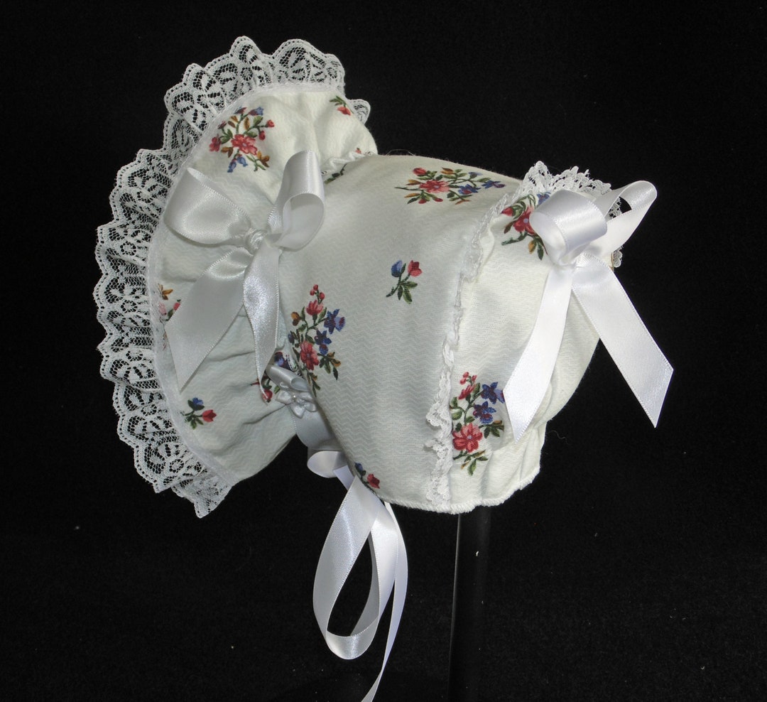 New Handmade White With Floral Bouquets Baby Bonnet - Etsy
