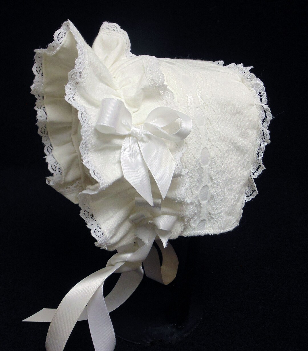 New White Cotton Double Lace Front Baby Bonnet - Etsy