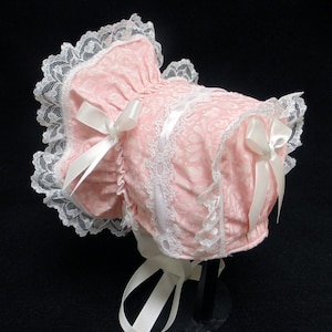 New Handmade Pink Floral Cotton With White Lace and Bows Baby Bonnet - Etsy