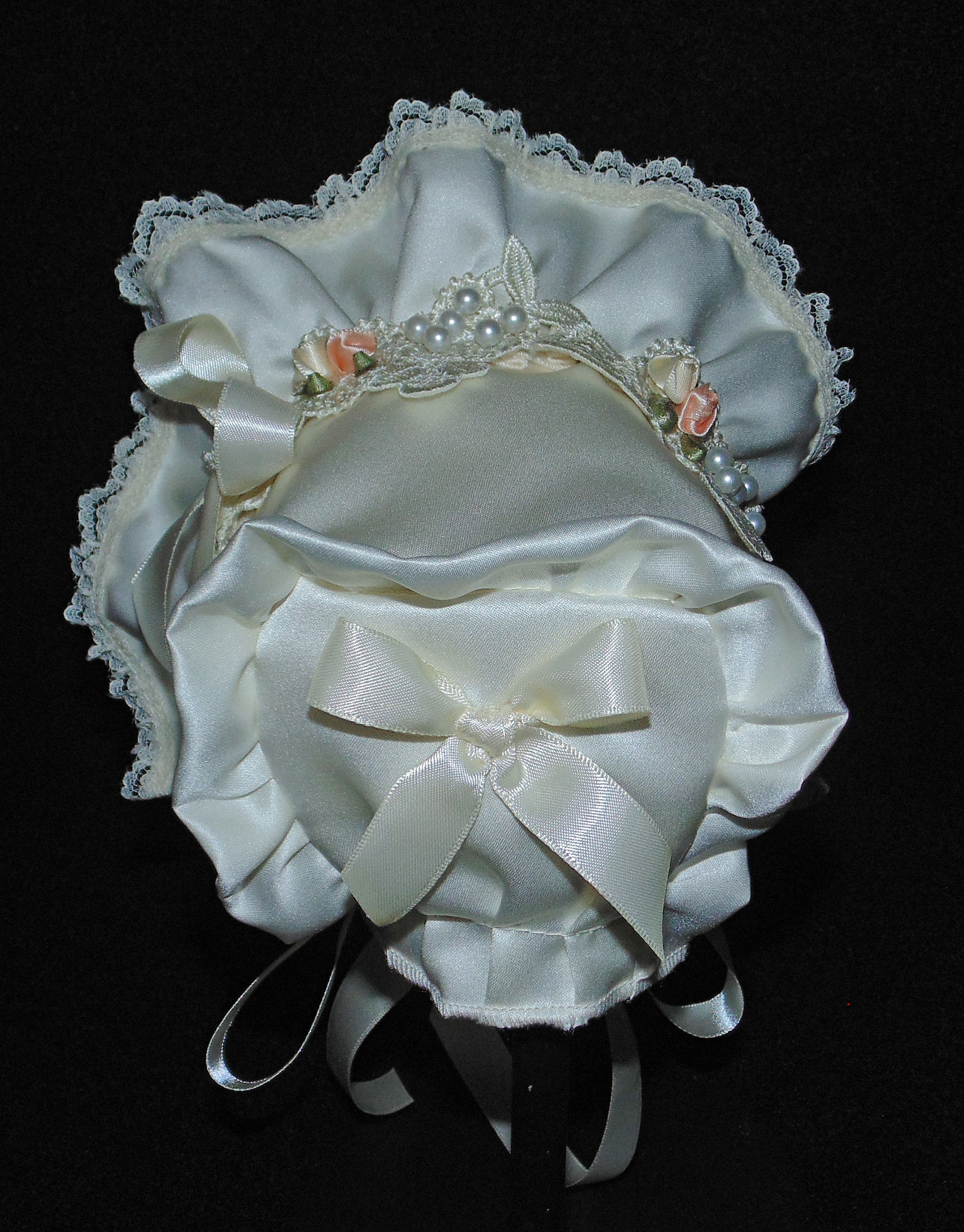 Ivory Satin With Roses and Pearls Trim Baby Bonnet - Etsy