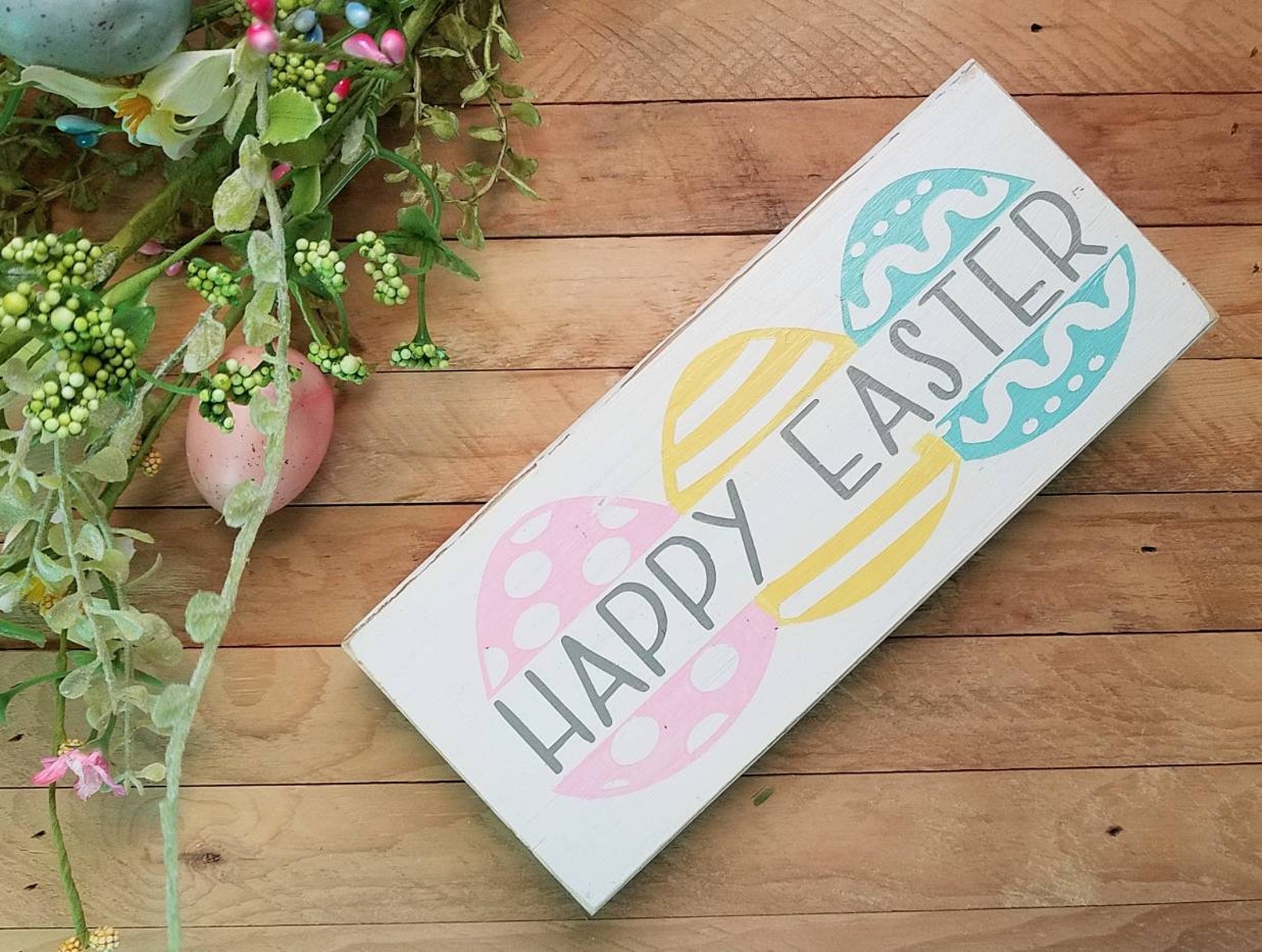 Happy Easter Small Wood Sign Pastel Easter Eggs Sign Easter - Etsy