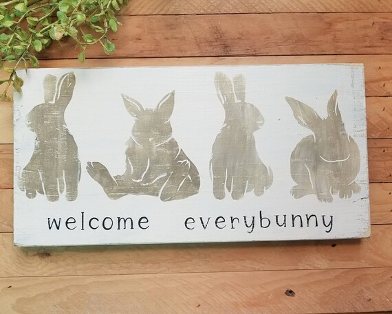 Welcome Every Bunny Small Wood Sign Spring Decor for | Etsy