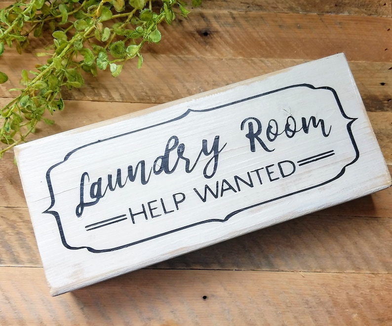 Laundry Room Help Wanted Rustic Wood Farmhouse Sign Shelf | Etsy