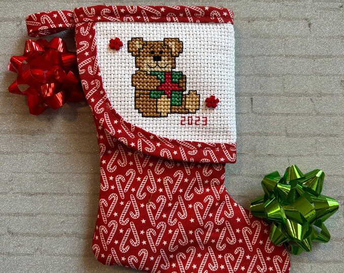 Mini Cross Stitch Christmas Stockings, Holiday Tree Ornament, Charles ...