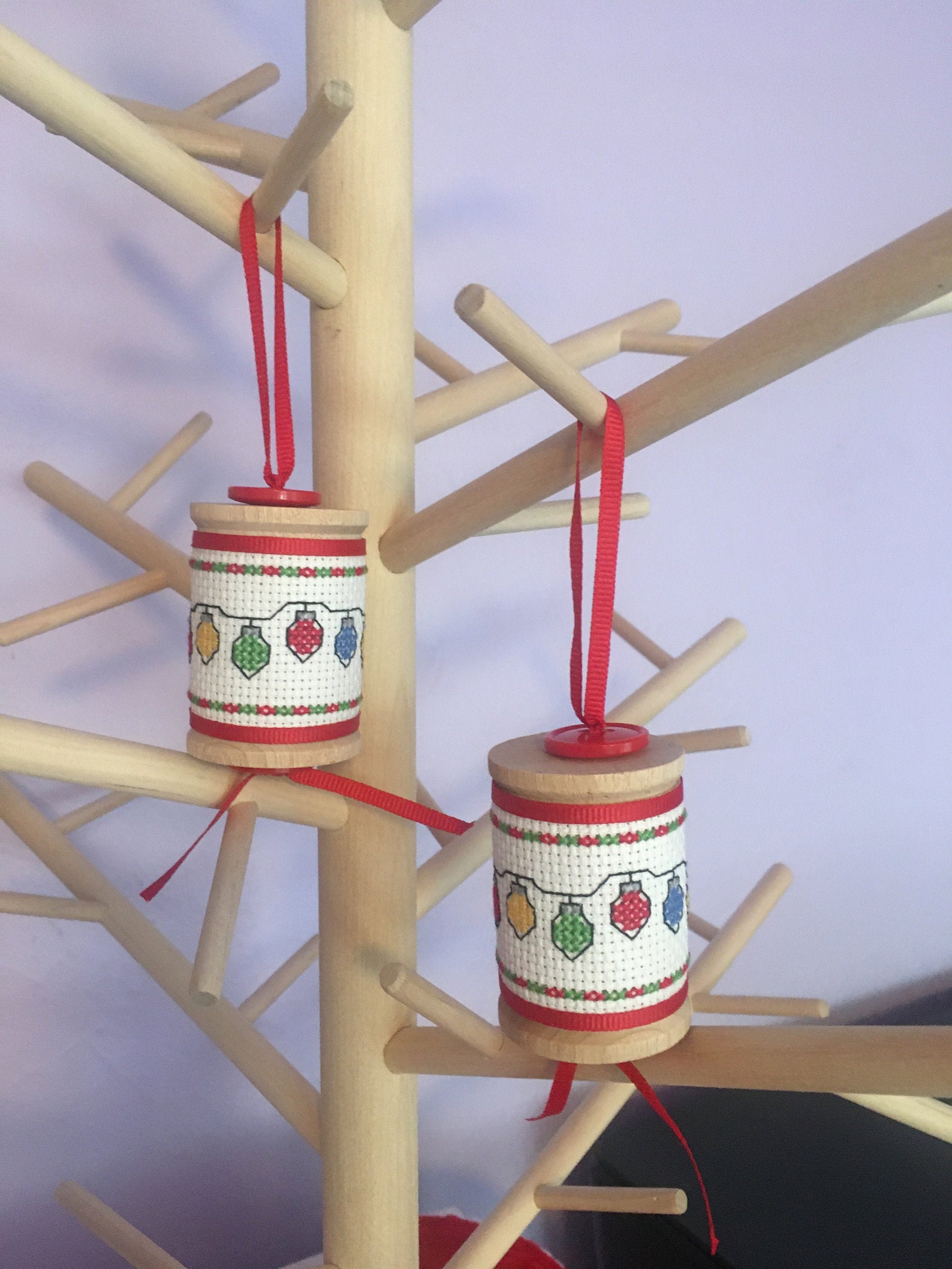 Large Spool Cross Stitch Christmas Ornaments Holiday Tree - Etsy