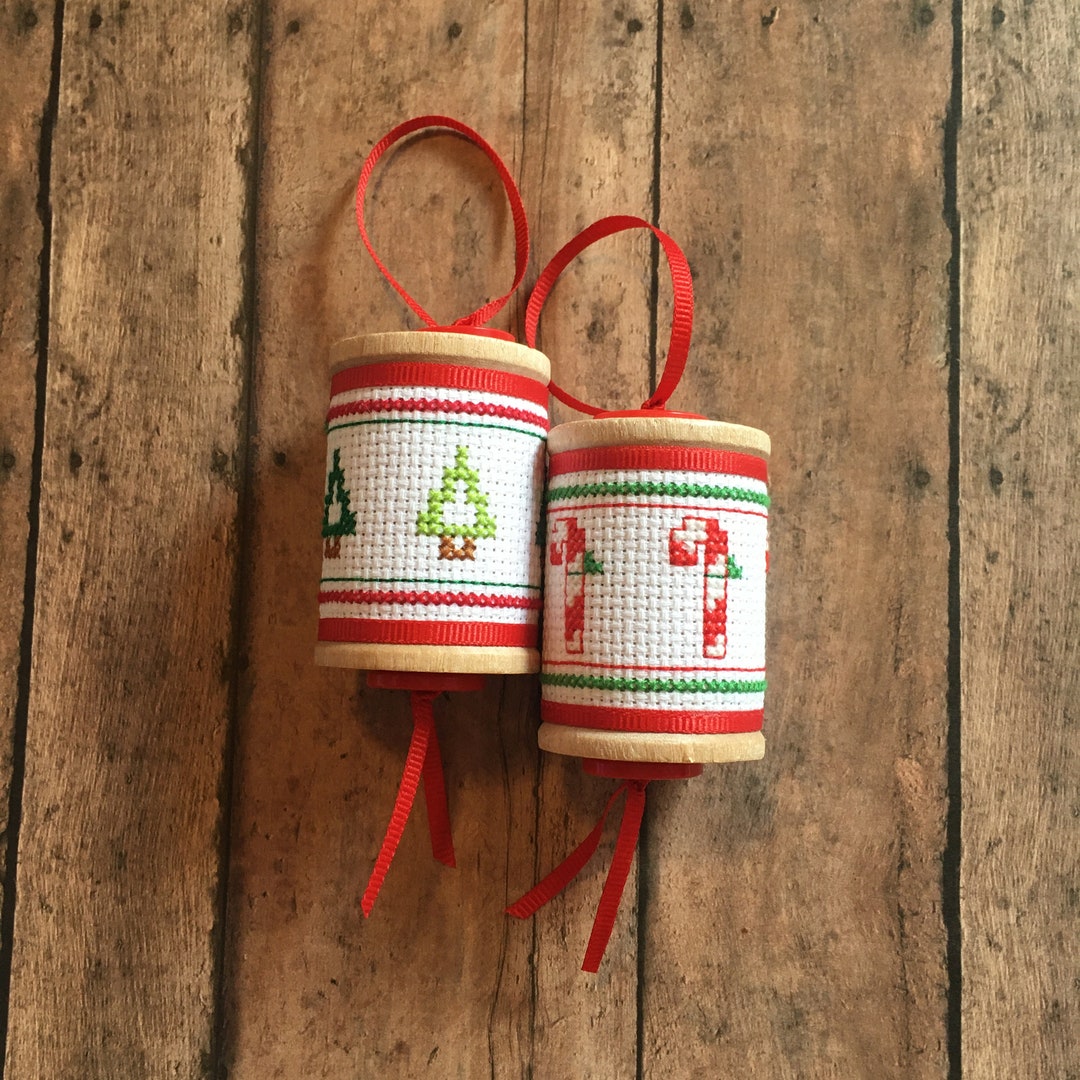 Sewing Spool Cross Stitch Ornament, Christmas Tree Decor, Large Thread ...