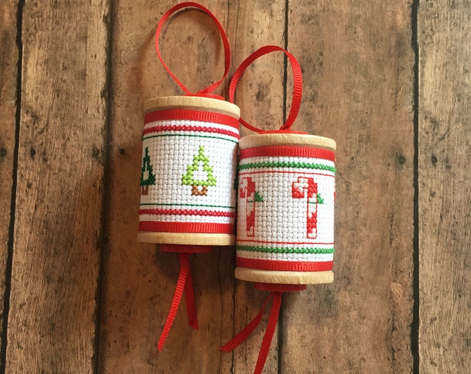 Sewing Spool Cross Stitch Ornament, Christmas Tree Decor, Large Thread ...