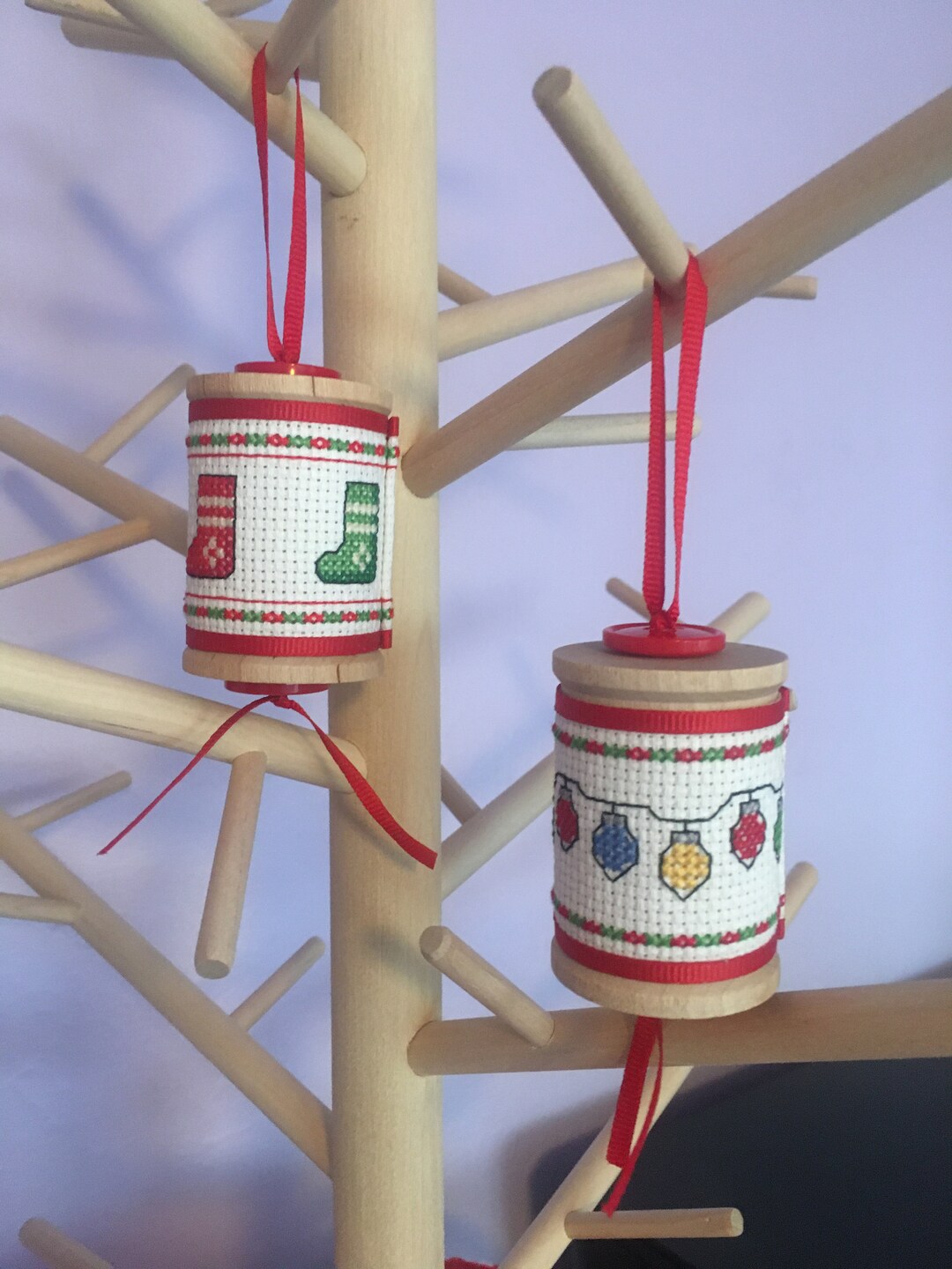 Cross Stitch Spool Christmas Ornaments, Holiday Tree Decor, Gift for ...