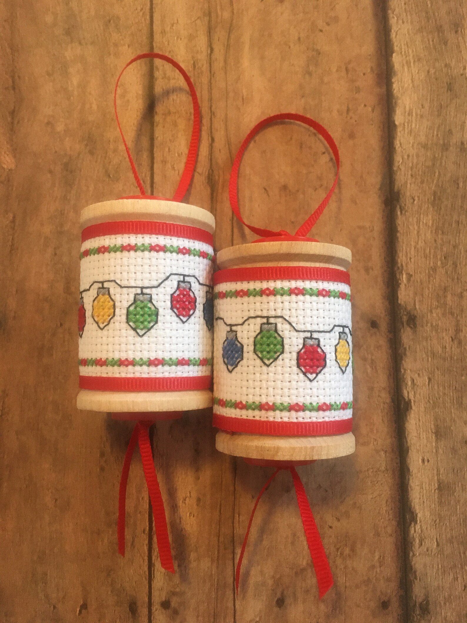 Large Spool Cross Stitch Ornaments, Christmas Tree Decorations, Sewing ...