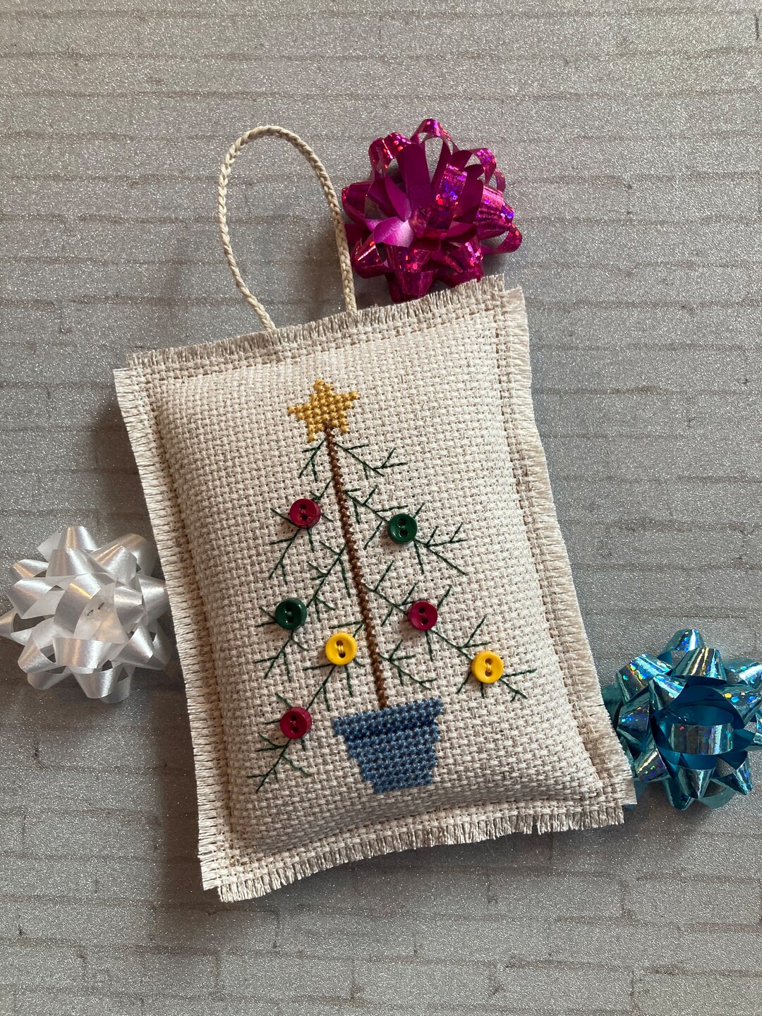 Button Tree Cross Stitch Ornament, Folk Art Tree Decoration, Gift for ...