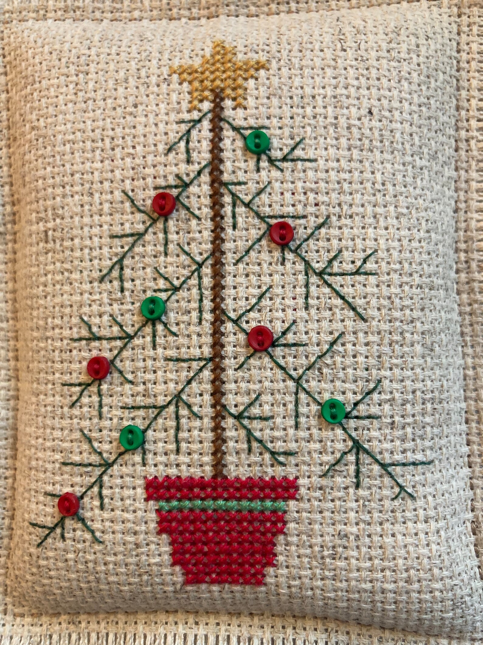 Cross Stitch Button Tree Ornament, Crafty Christmas Decoration, Folk ...