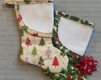 Mini Cross Stitch Christmas Stockings, Holiday Tree Ornament, Charles ...