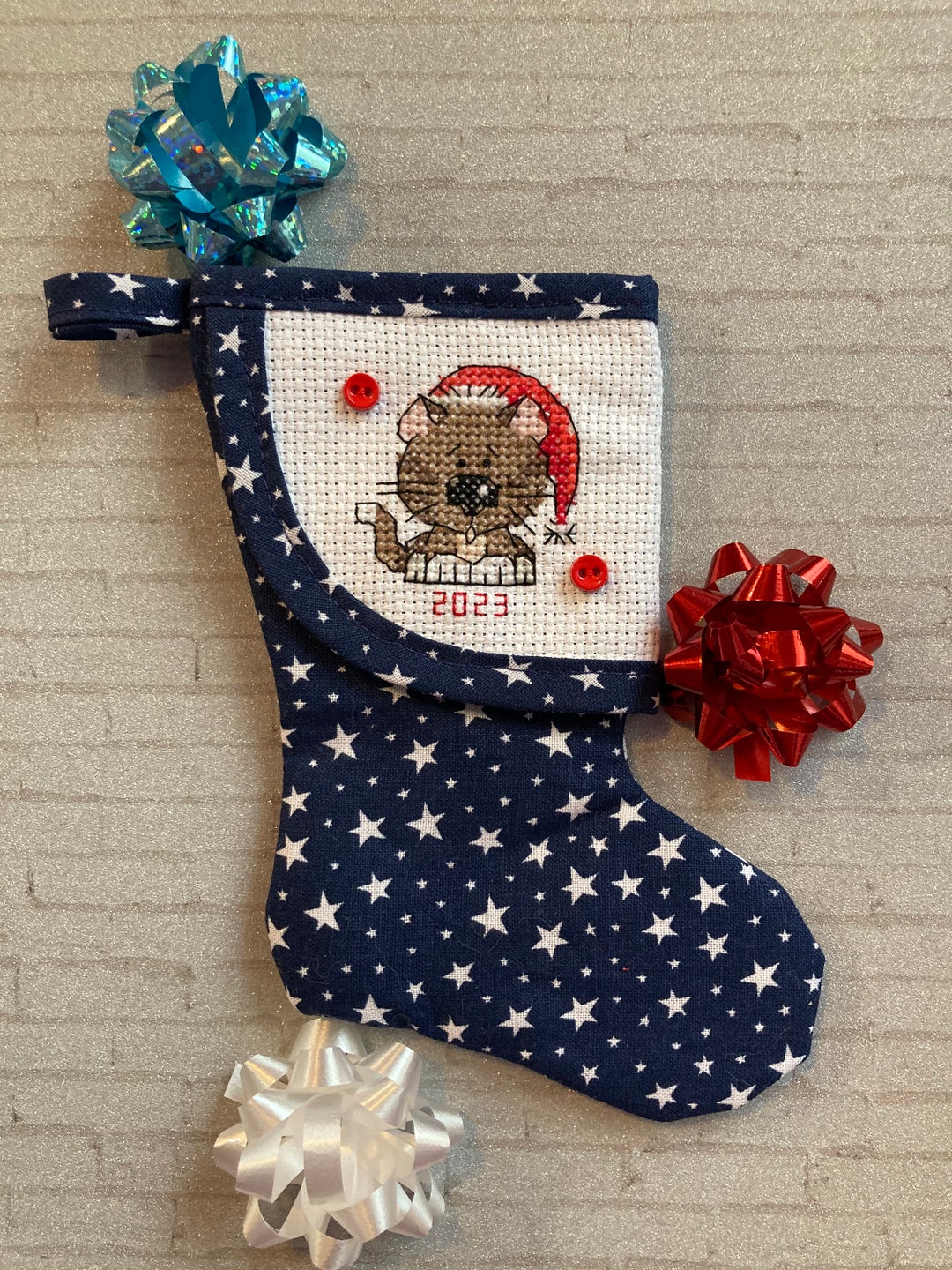Mini Stocking Cross Stitch Ornament, Personalized Holiday Decoration, Christmas Tree Ornament ...