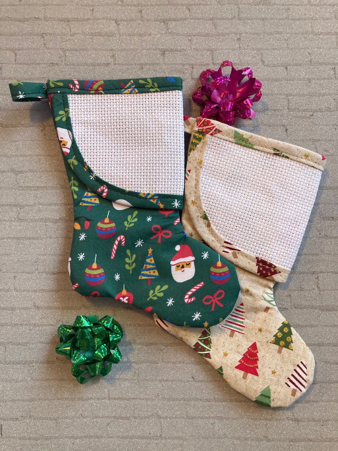 Unfinished Mini Cross Stitch Stocking, Christmas Tree Ornament, Holiday ...
