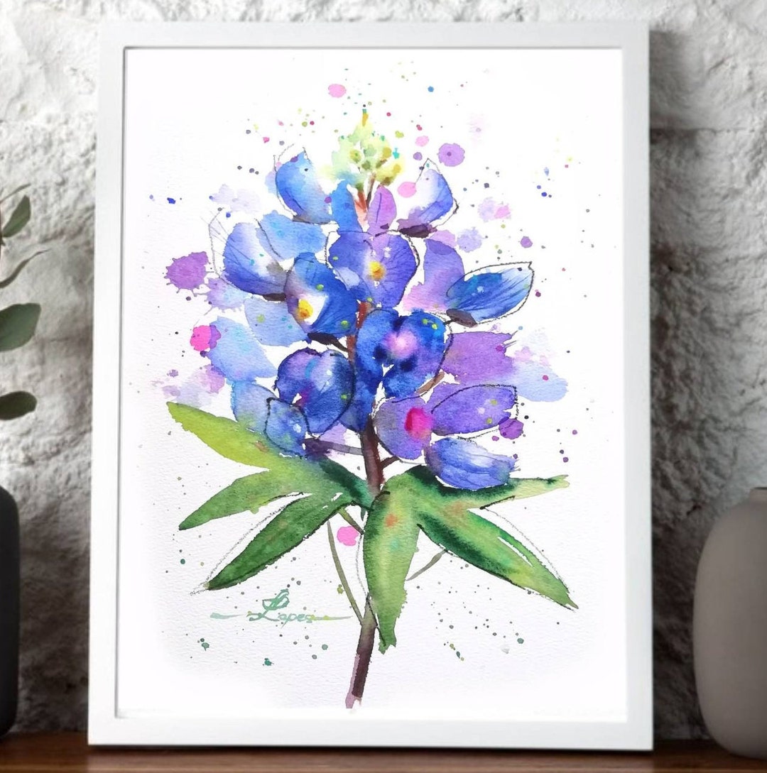 Bluebonnet Painting Floral Original Art Custom Watercolor Artwork by ...
