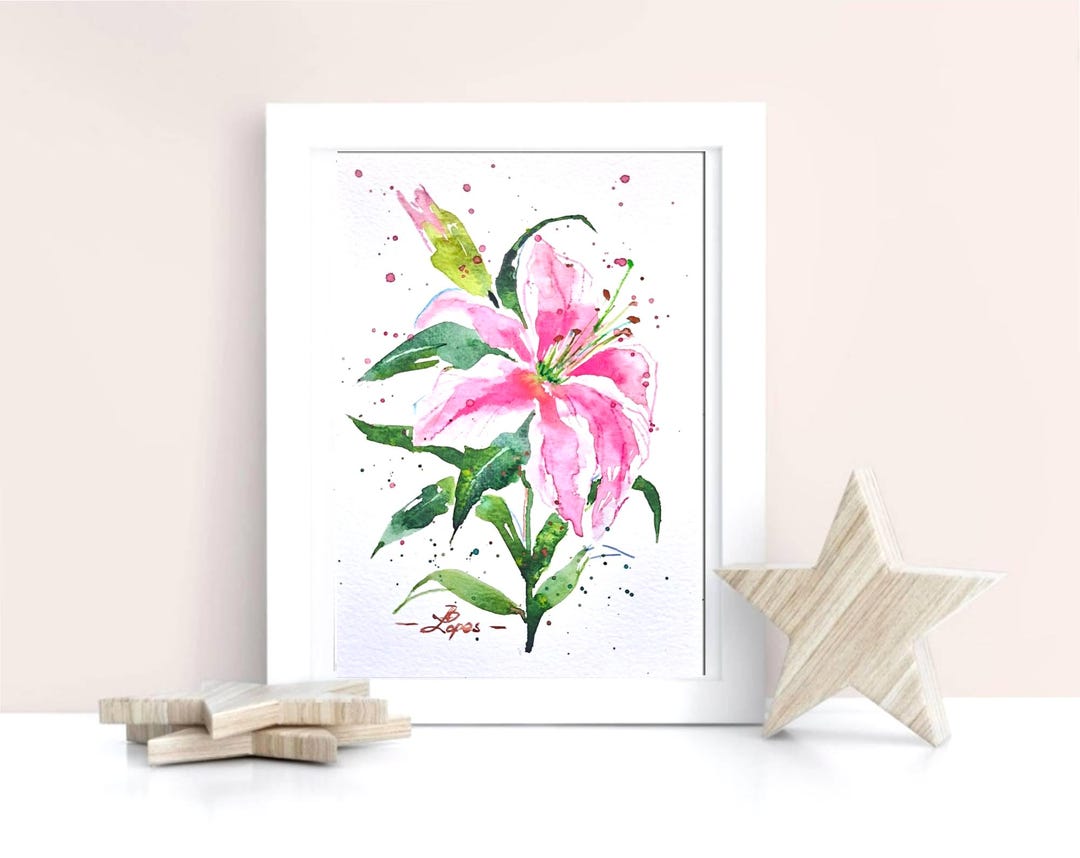 Lily Painting Floral Original Art Hand Painted Small Watercolor Artwork ...