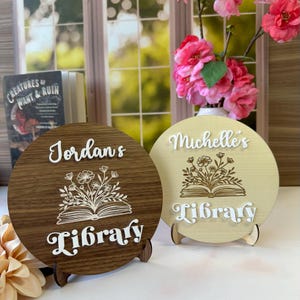 Personalized Wooden Library Sign, Book Shelf Decor, Gift for Book Lover ...
