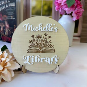 Personalized Wooden Library Sign, Book Shelf Decor, Gift for Book Lover ...