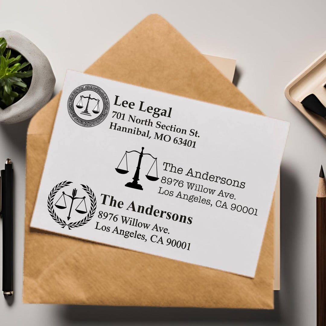 Scales of Justice Return Address Stamp: Custom Legal Self-inking Stamp ...