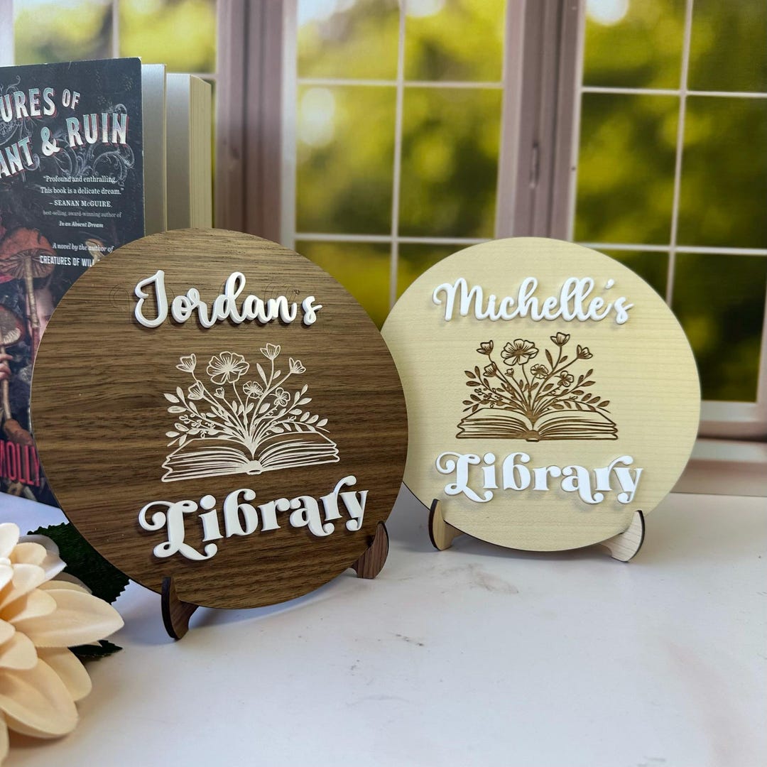 Personalized Wooden Library Sign, Book Shelf Decor, Gift for Book Lover ...