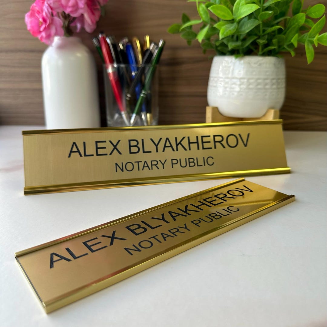 Personalized Notary Public Sign With Quill | Custom Desk, Wall, or Name ...