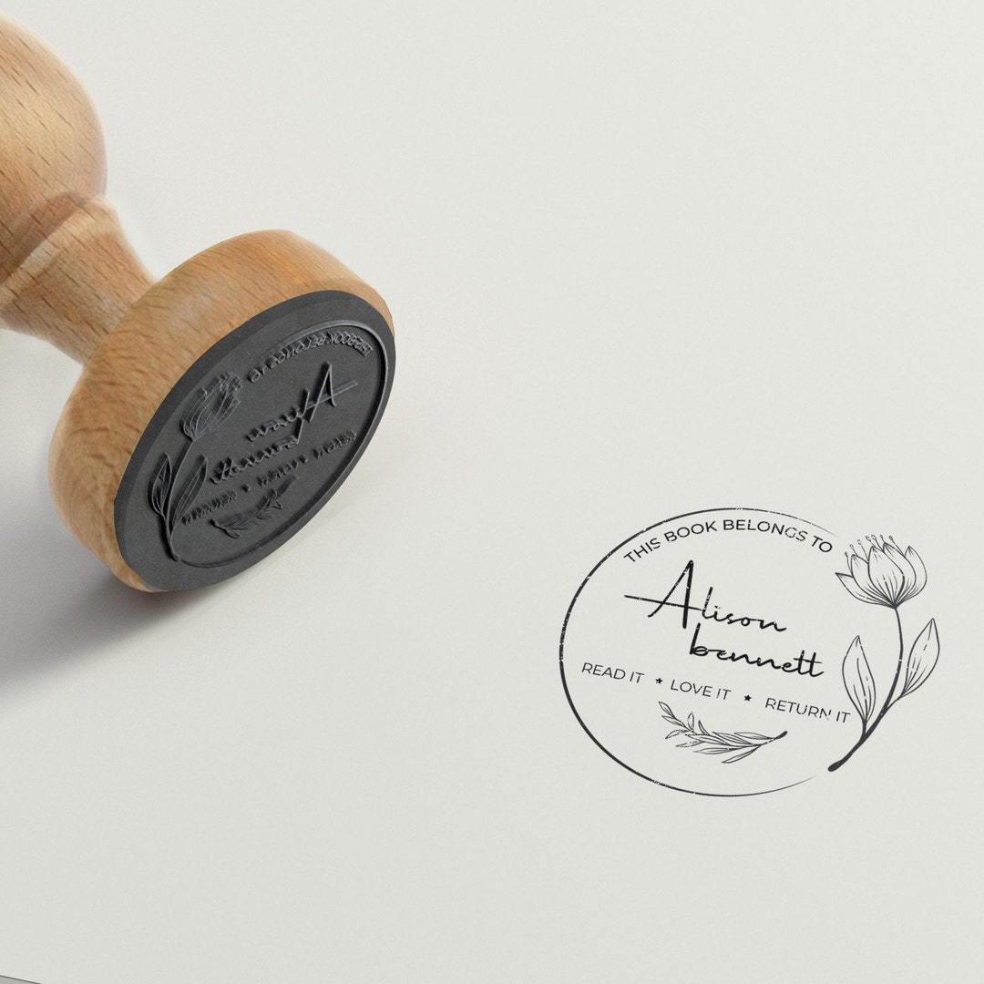 Custom Library Book Stamp | Floral Design, Book Lover Gift - Etsy