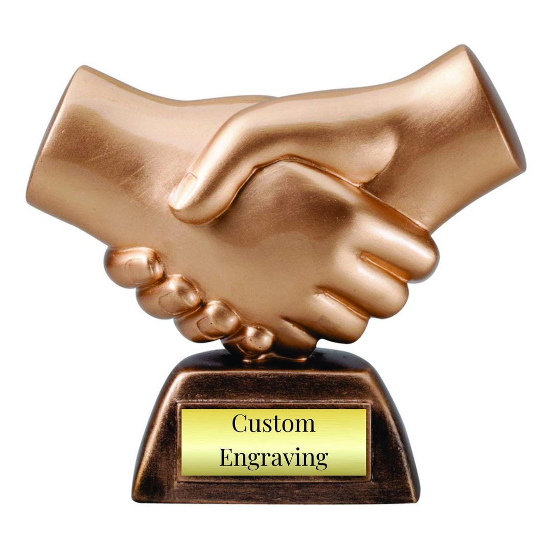 Golden Handshake Trophy - Custom Engraved Award for Business ...