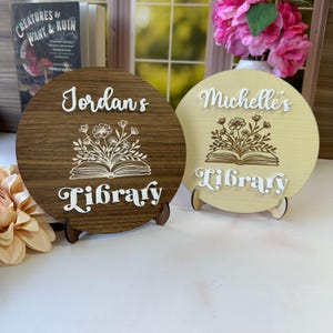 Personalized Wooden Library Sign, Book Shelf Decor, Gift for Book Lover ...