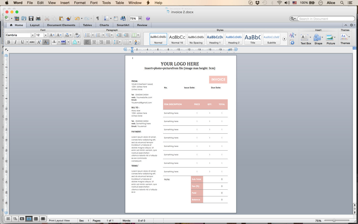 Editable Invoice Receipt Template Business Invoice - Etsy Israel