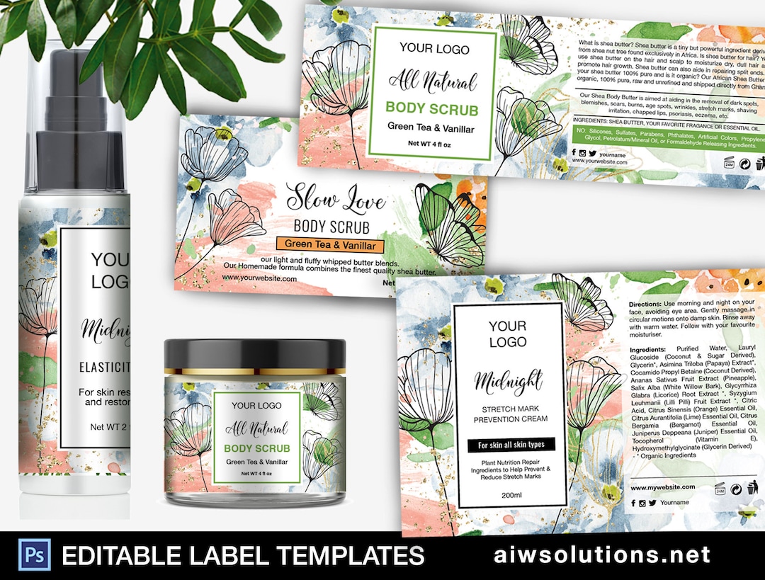 Editable Body Scrub Label, Hair Hair Label, Body Lotion Label, Skincare ...