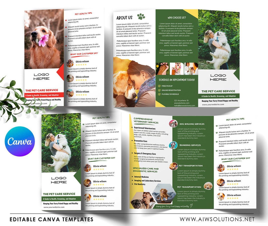 Pet Care Service Trifold Brochure Canva Template, Cat Care Brochure ...