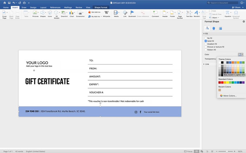 Simple Gift Voucher Template Gift Certificates Word Template | Etsy