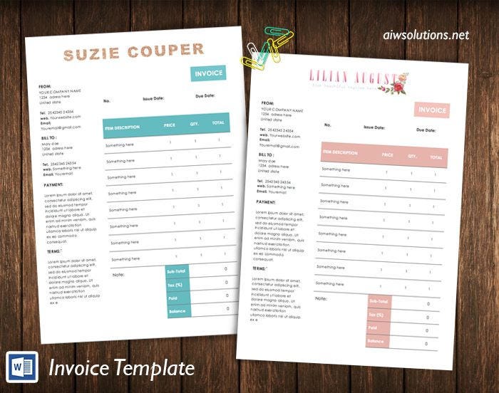 Editable Invoice Receipt Template Business Invoice - Etsy Israel