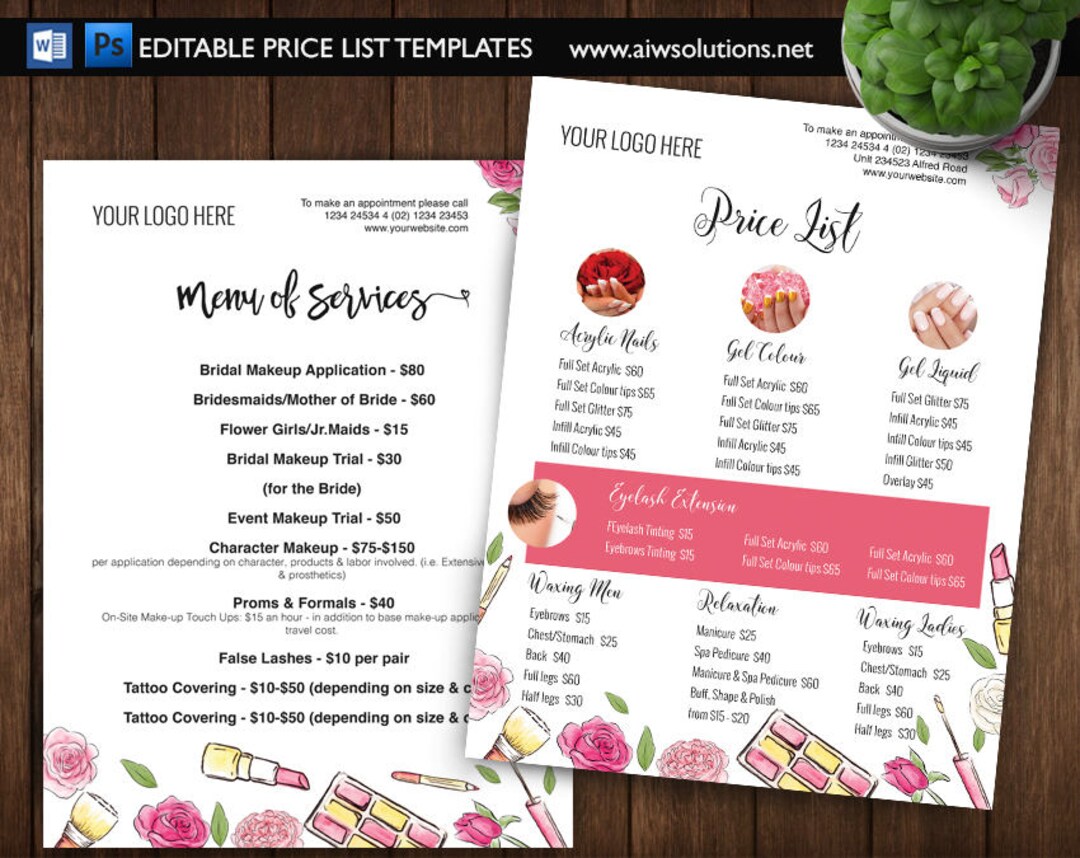 Edit Able Service Price List, Pricing List Template, Specials Menu ...