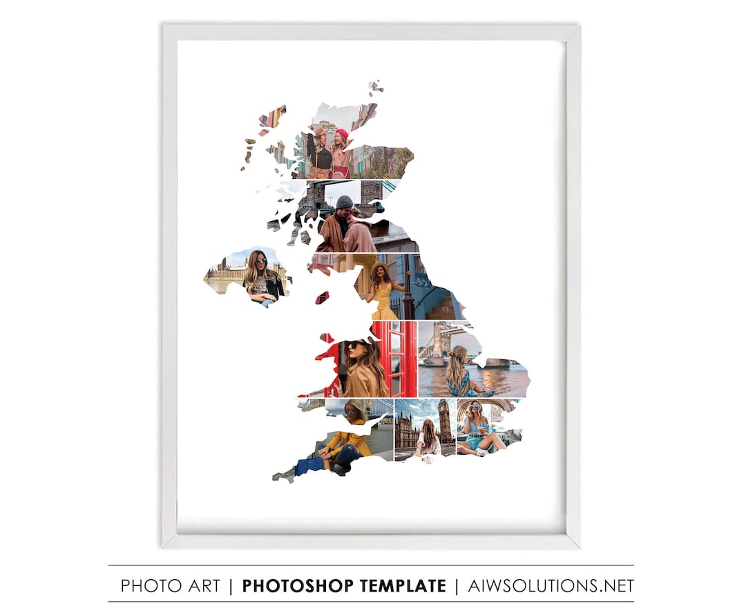 United Kingdom (UK) Photo Collage Template, UK Photo Frame, UK Map ...