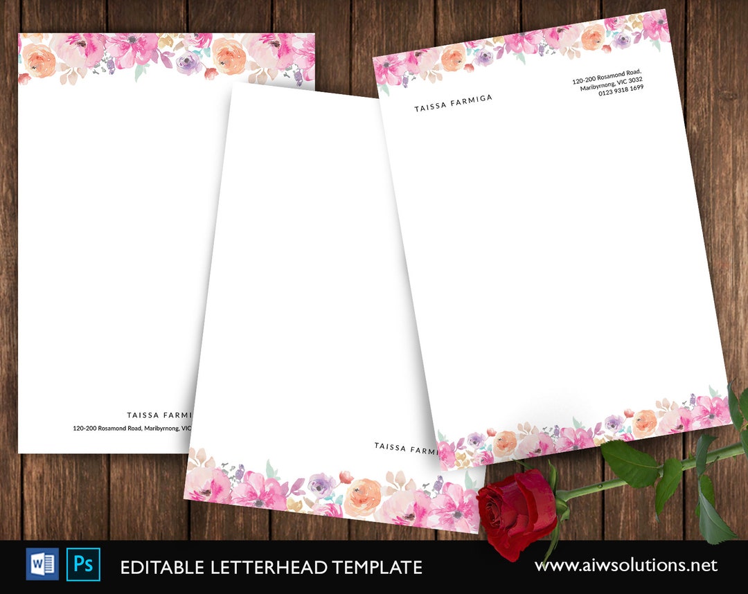Personal Letterhead Template , Romantic Stationery, Corporate Identity ...